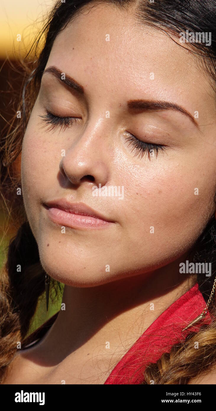 Sleepy Girl With Eyes Closed Stock Photo - Alamy