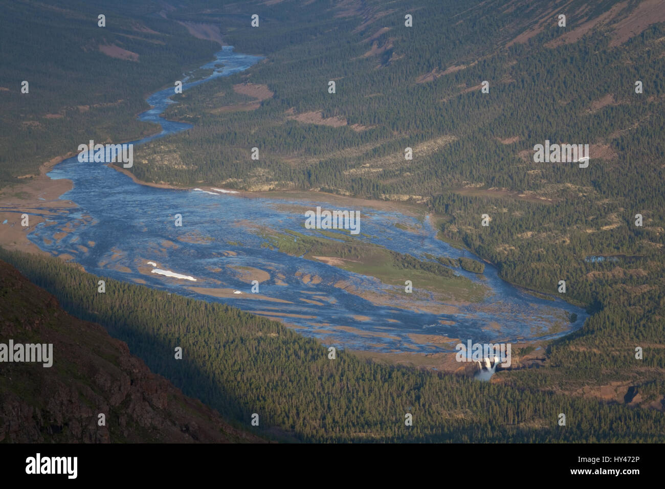 Valley of Irkingda (Irkinda) river and Bolshoy Irkingdinckiy waterfall ...