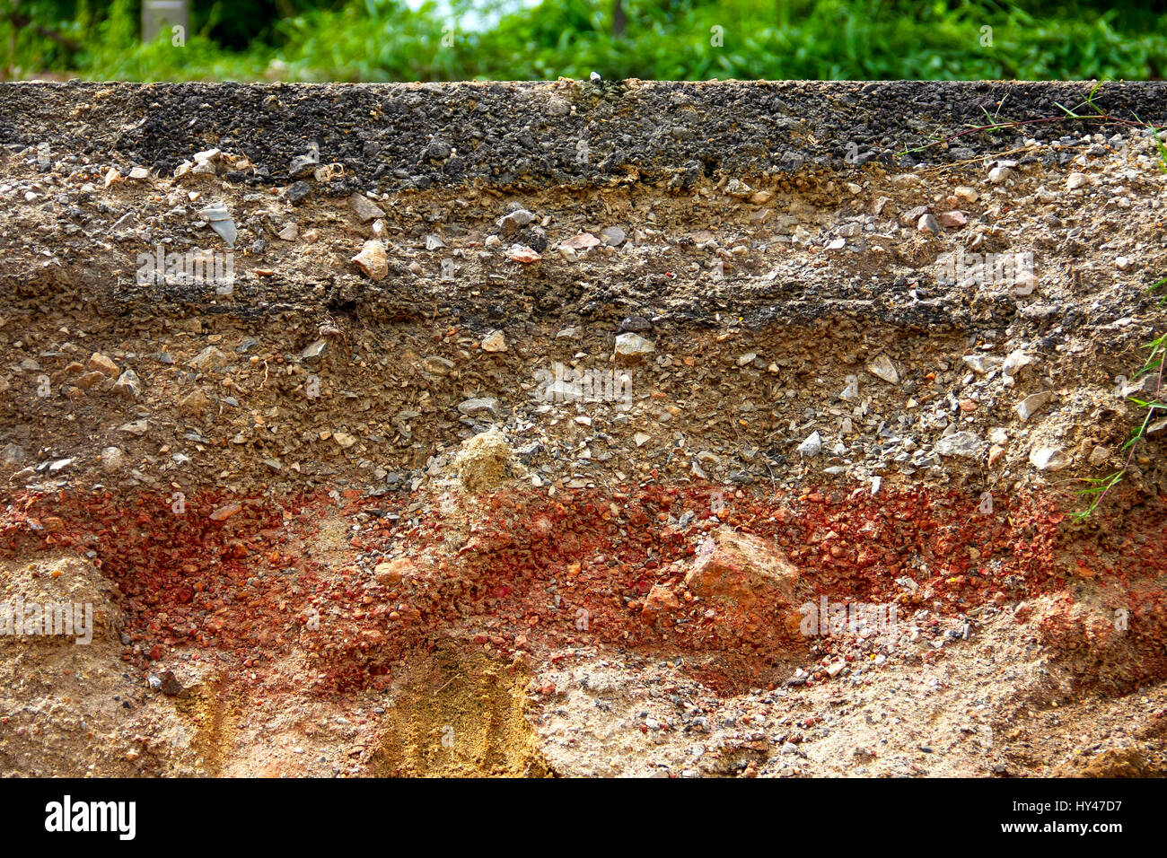 Layer of asphalt road was scour, Corrode, well-worn and clipped Stock ...