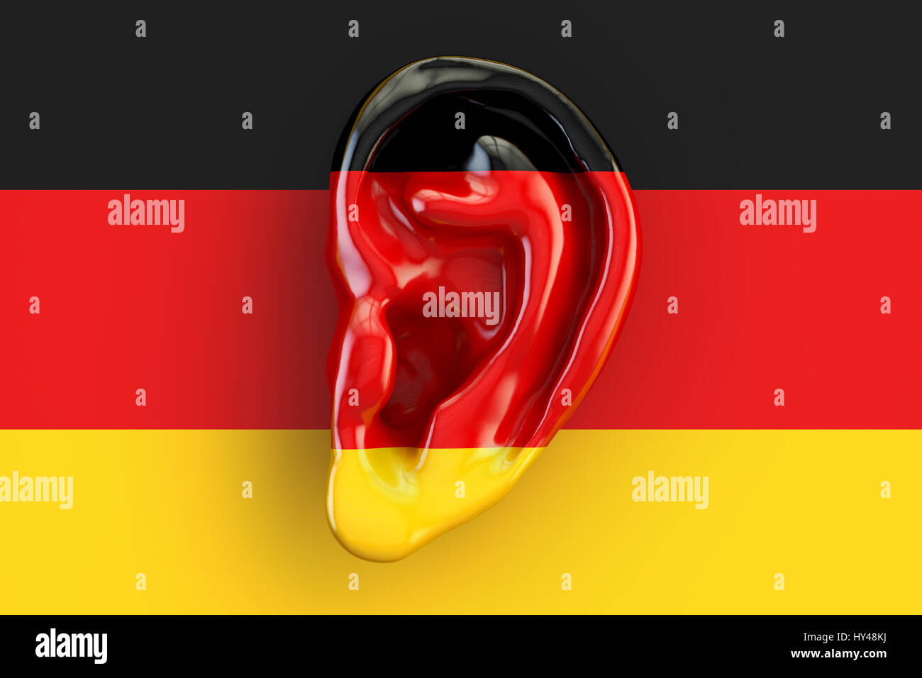 German intelligence concept, ear on the flag of Germany. 3D rendering ...