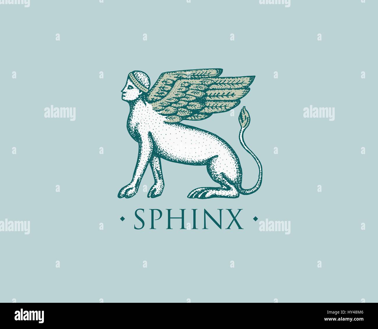 Sphinx logo ancient Greece, antique symbol vintage, engraved hand drawn ...