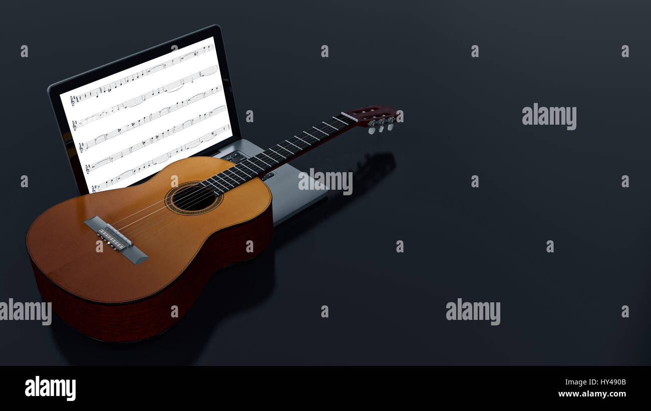 computer with acoustic guitar Stock Photo - Alamy
