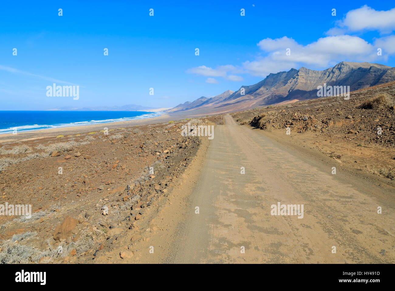 Local unpaved road from Morro Jable to Cofete beach on Jandia peninsula ...