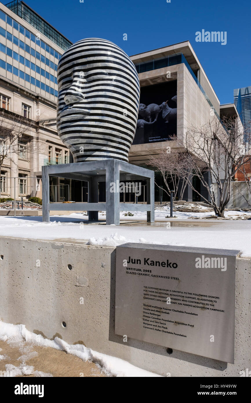 A stylized human head sculpture, glazed ceramic, by artist Jun Kaneko ...