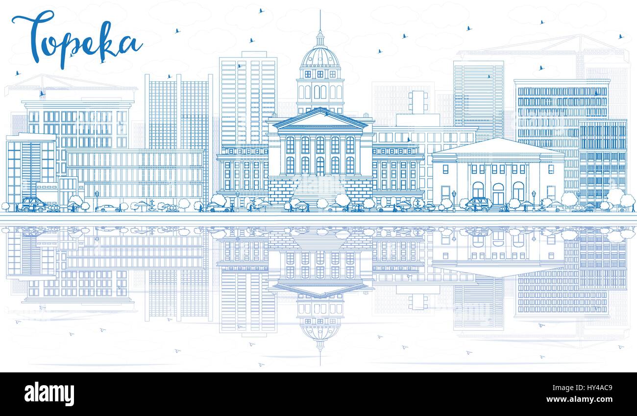 Outline Topeka Skyline with Blue Buildings and Reflections. Vector ...