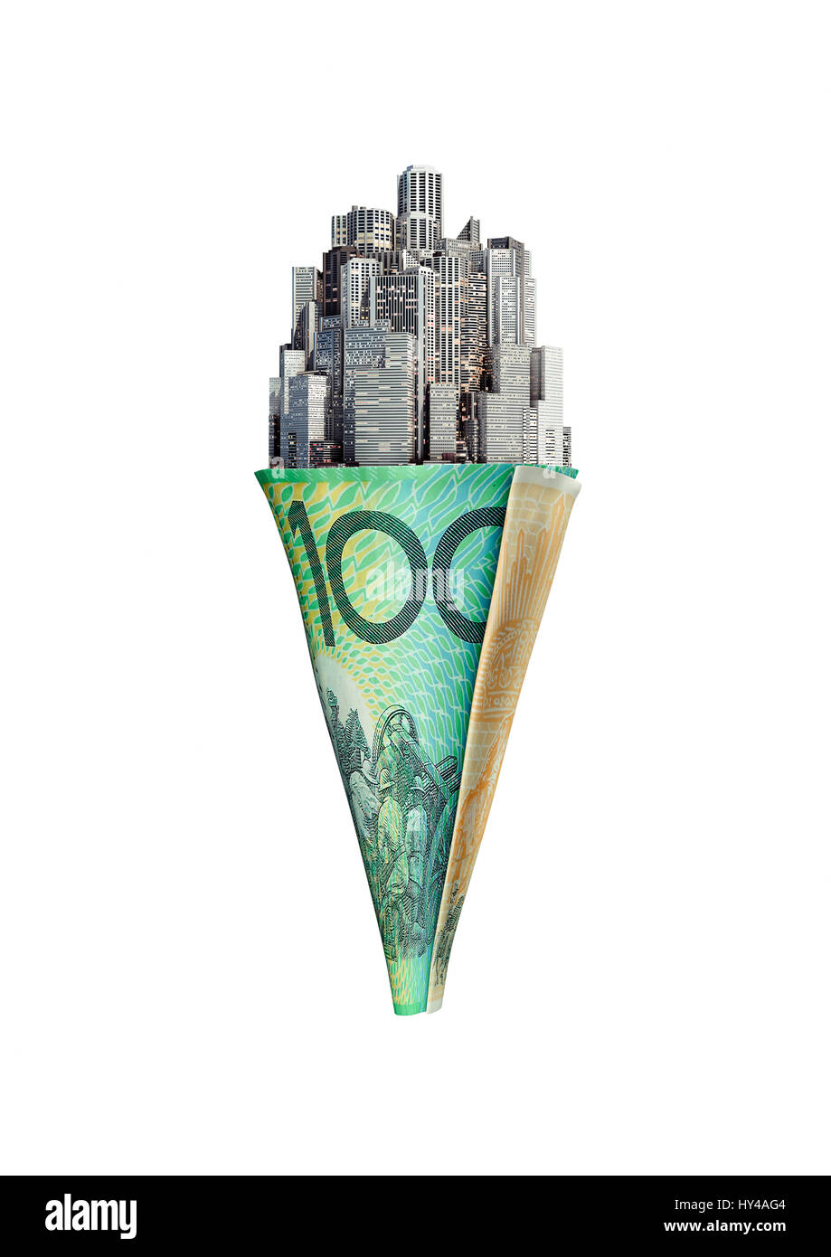 Money cone Australian dollars / 3D illustration of city ice cream cone ...