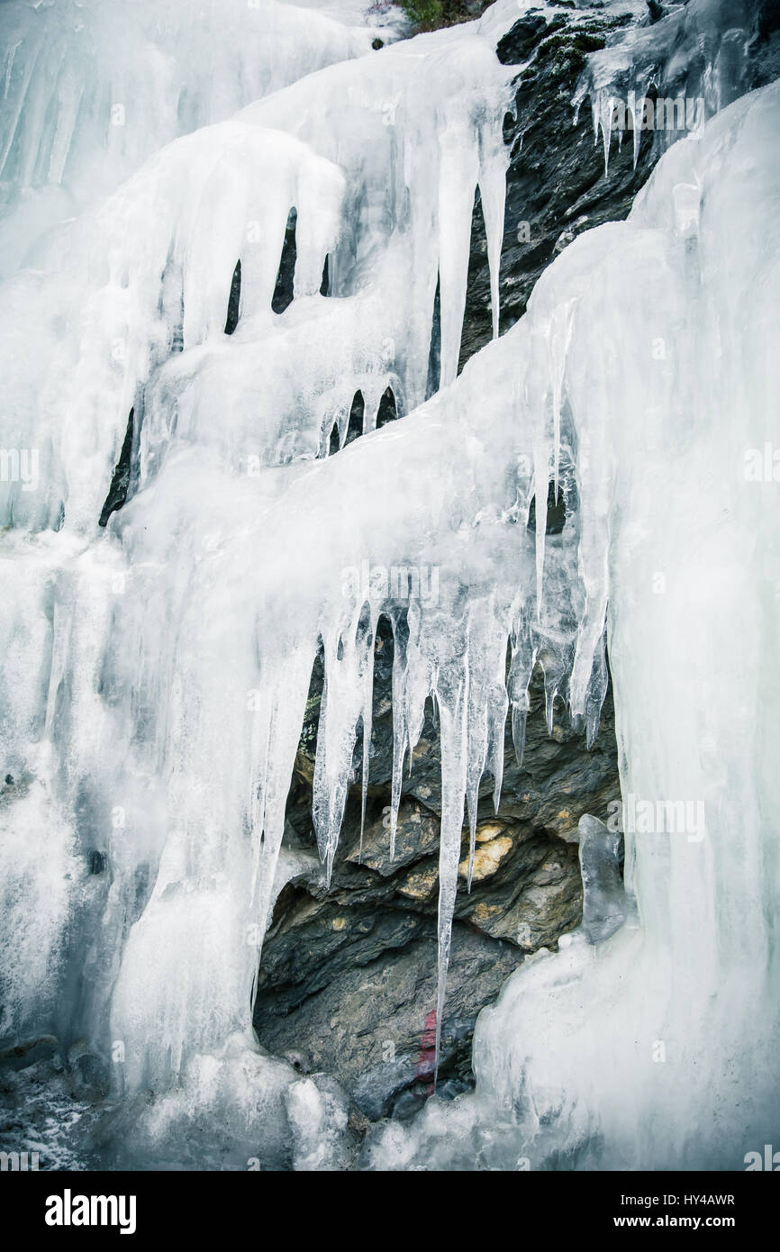 A beautiful frozen icicles along the road in Norwegian winter Stock ...