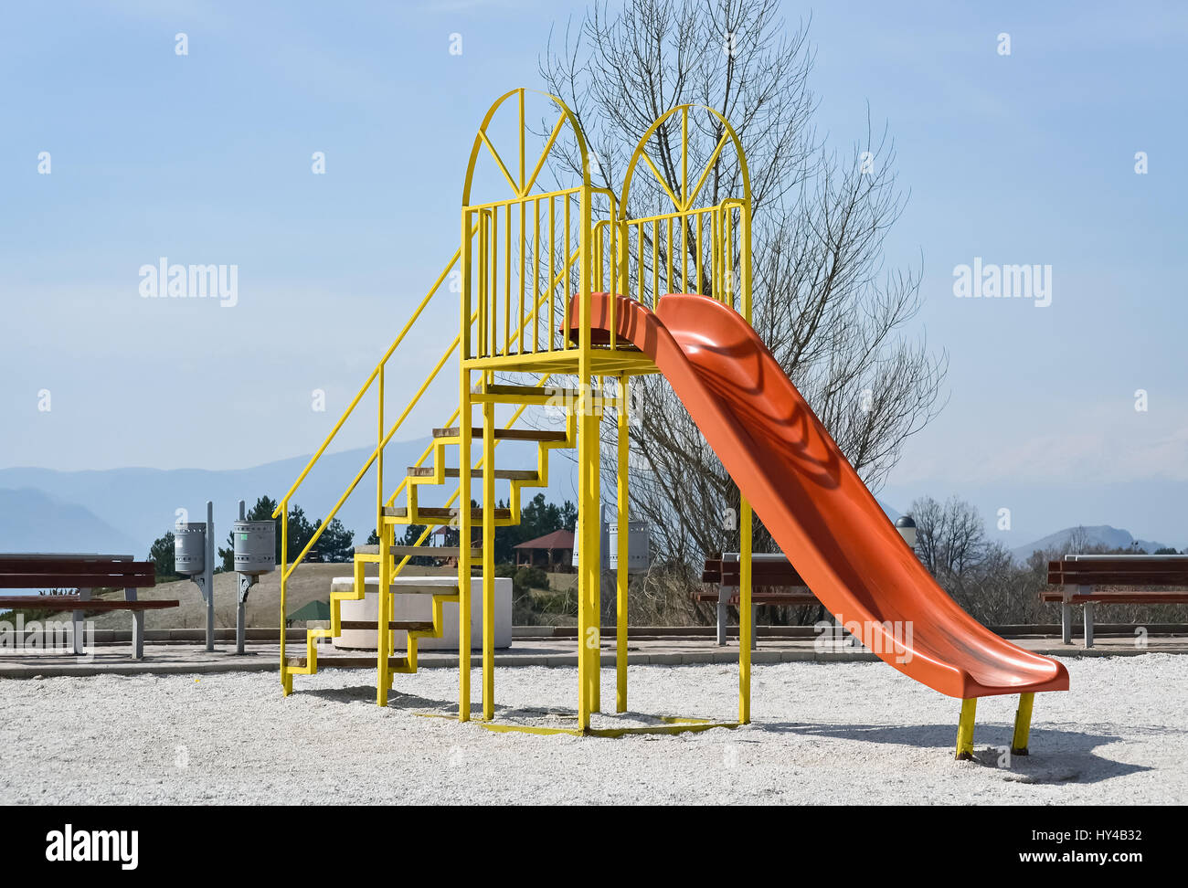 Playground and slider in the nature in a beautiful spring day Stock ...