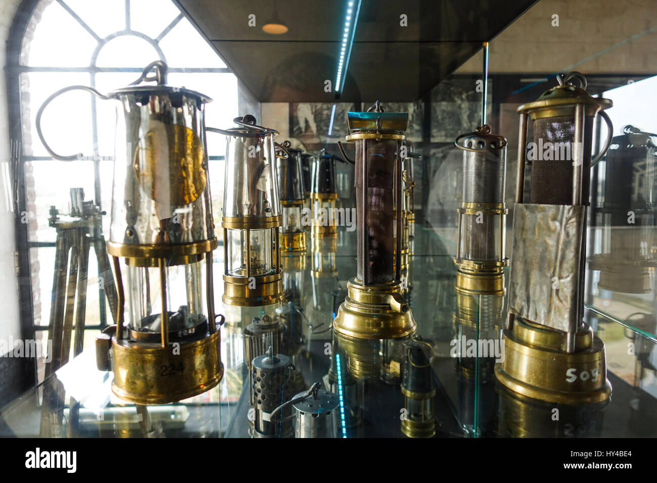 Vintage miners, miner, lamps, lamp, on display at Coal mine, mining ...