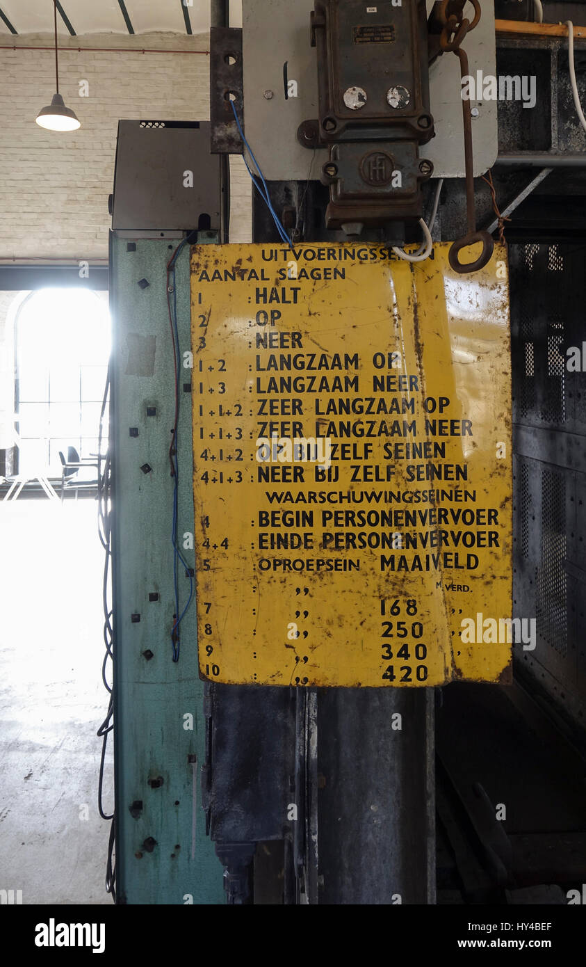 Sign with signals explained next to mine shaft, Coal Mine museum ...