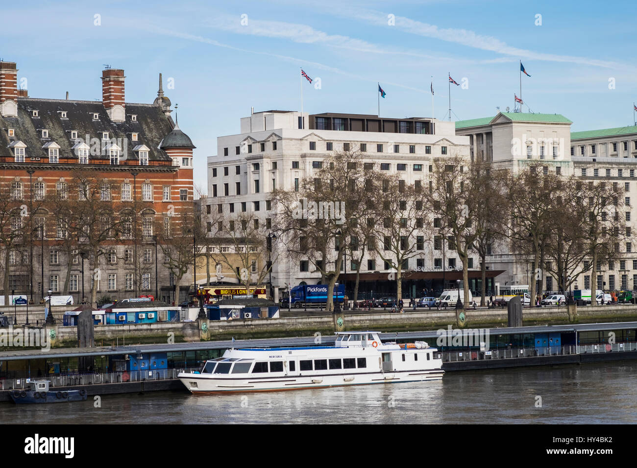 New Scotland Yard on the Embankment, River Thames, London, England, U.K ...
