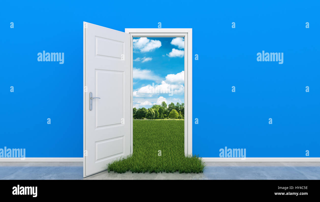 open door with landscape Stock Photo - Alamy