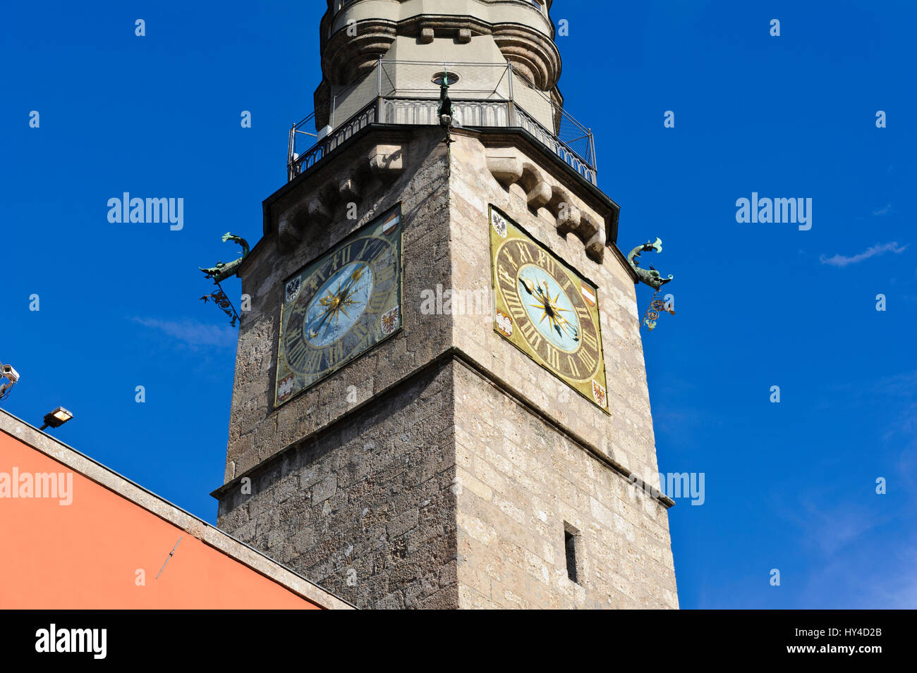 The iconic Clock Tower in the Old Town, Innsbruck, Austria Stock Photo ...