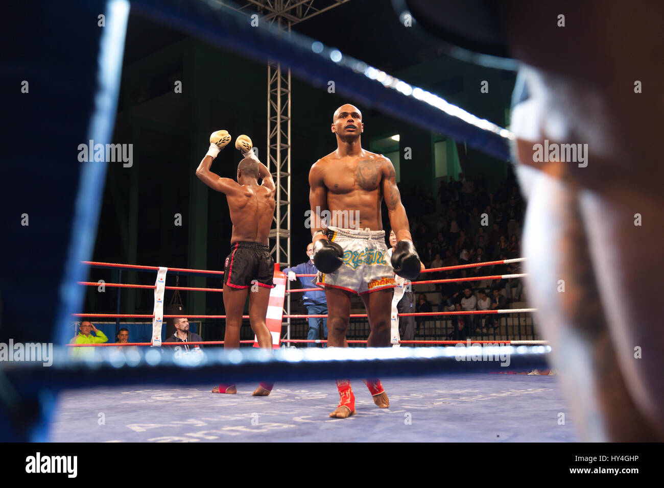 male versus male kickboxing match Stock Photo - Alamy