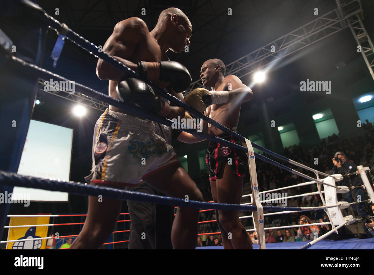 male versus male kickboxing match Stock Photo - Alamy