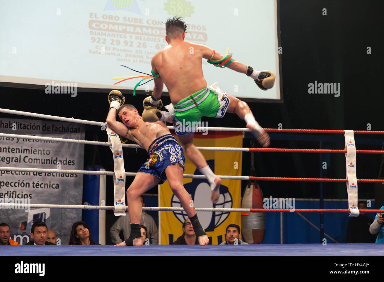 male versus male kickboxing match Stock Photo - Alamy