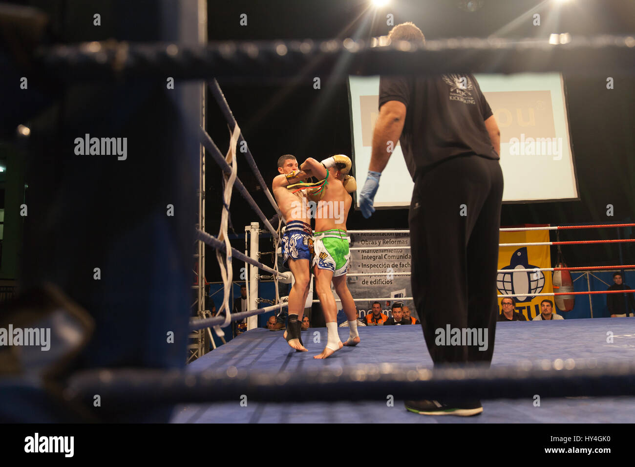 male versus male kickboxing match Stock Photo - Alamy