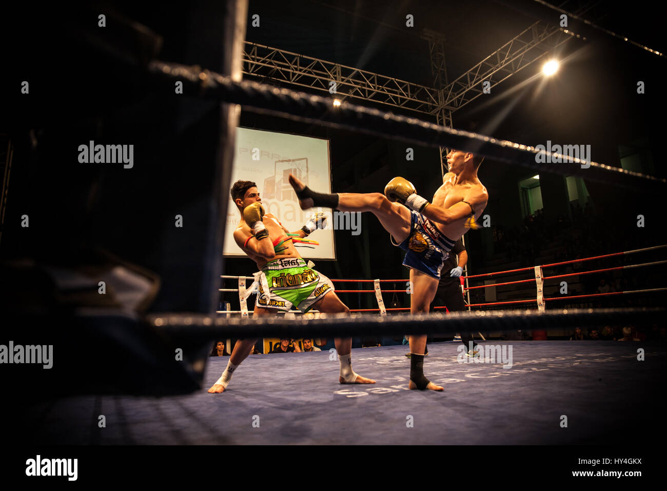 male versus male kickboxing match Stock Photo - Alamy