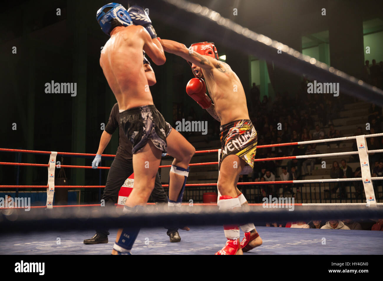 male versus male kickboxing match Stock Photo - Alamy