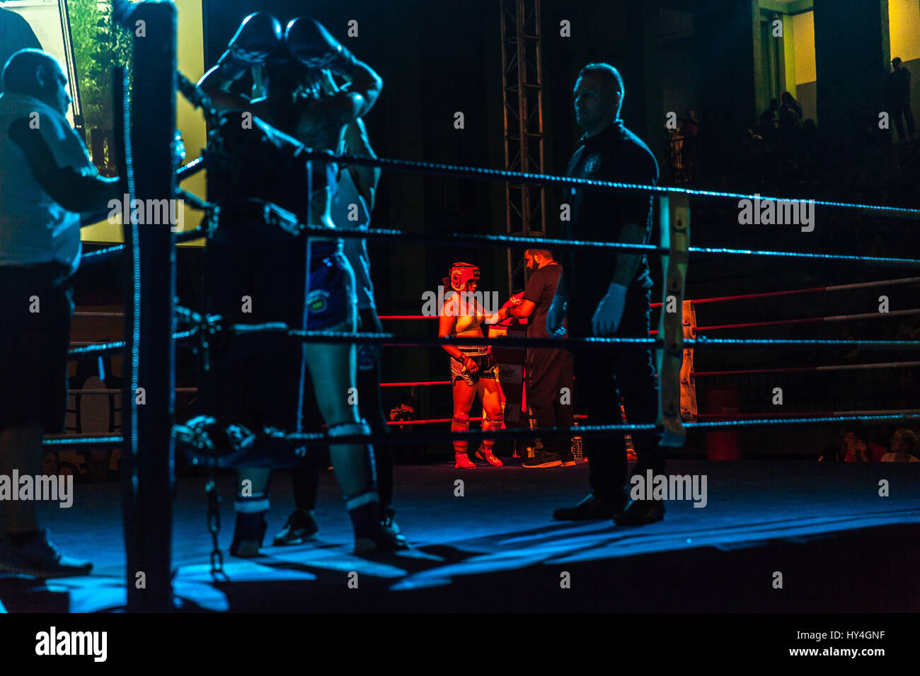 male versus male kickboxing match Stock Photo - Alamy