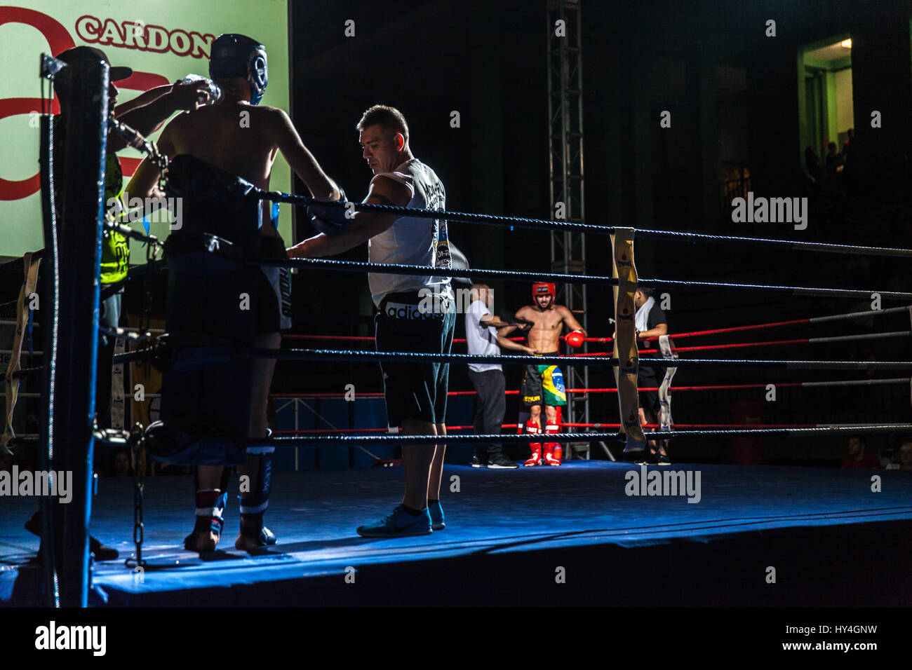 male versus male kickboxing match Stock Photo - Alamy