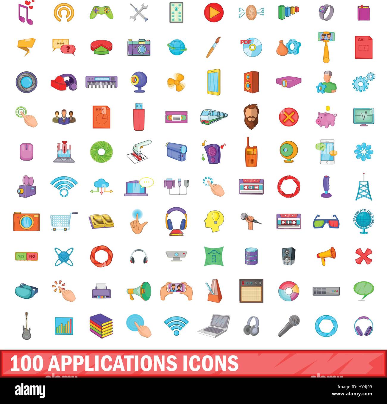 100 applications icons set, cartoon style Stock Vector Image & Art - Alamy