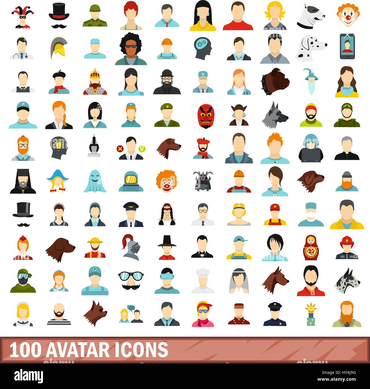 100 avatar icons set, flat style Stock Vector Image & Art - Alamy