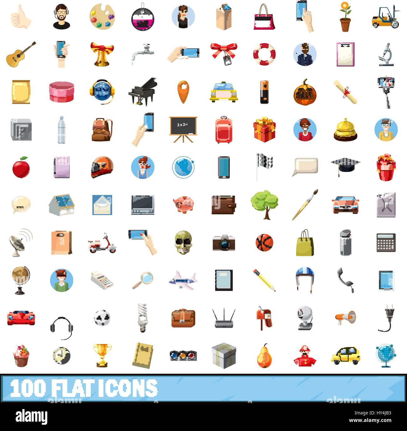100 flat icons set, cartoon style Stock Vector Image & Art - Alamy