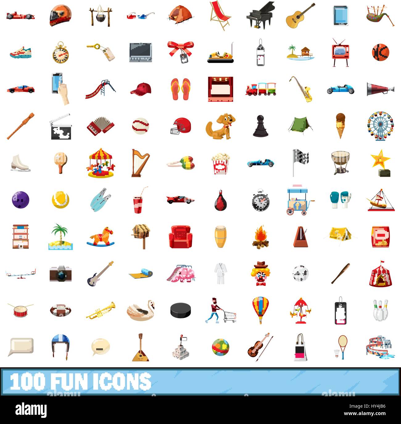 100 fun icons set, cartoon style Stock Vector Image & Art - Alamy