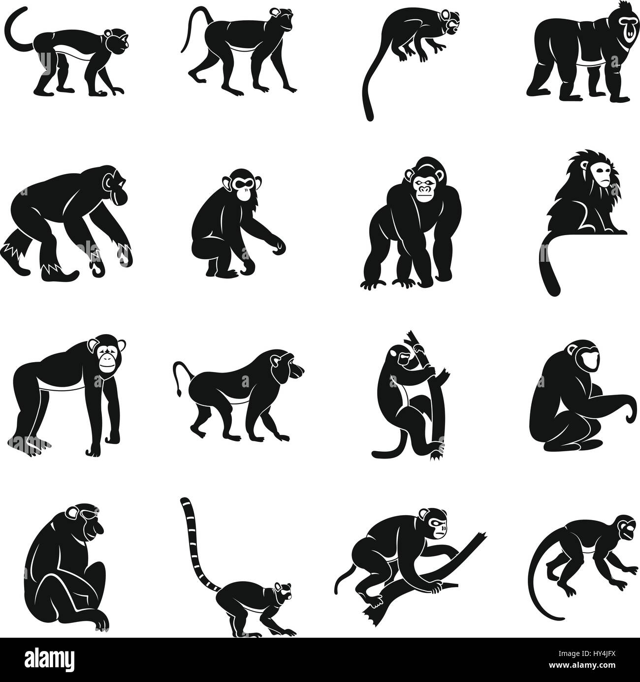 Monkey types icons set, simple style Stock Vector Image & Art - Alamy