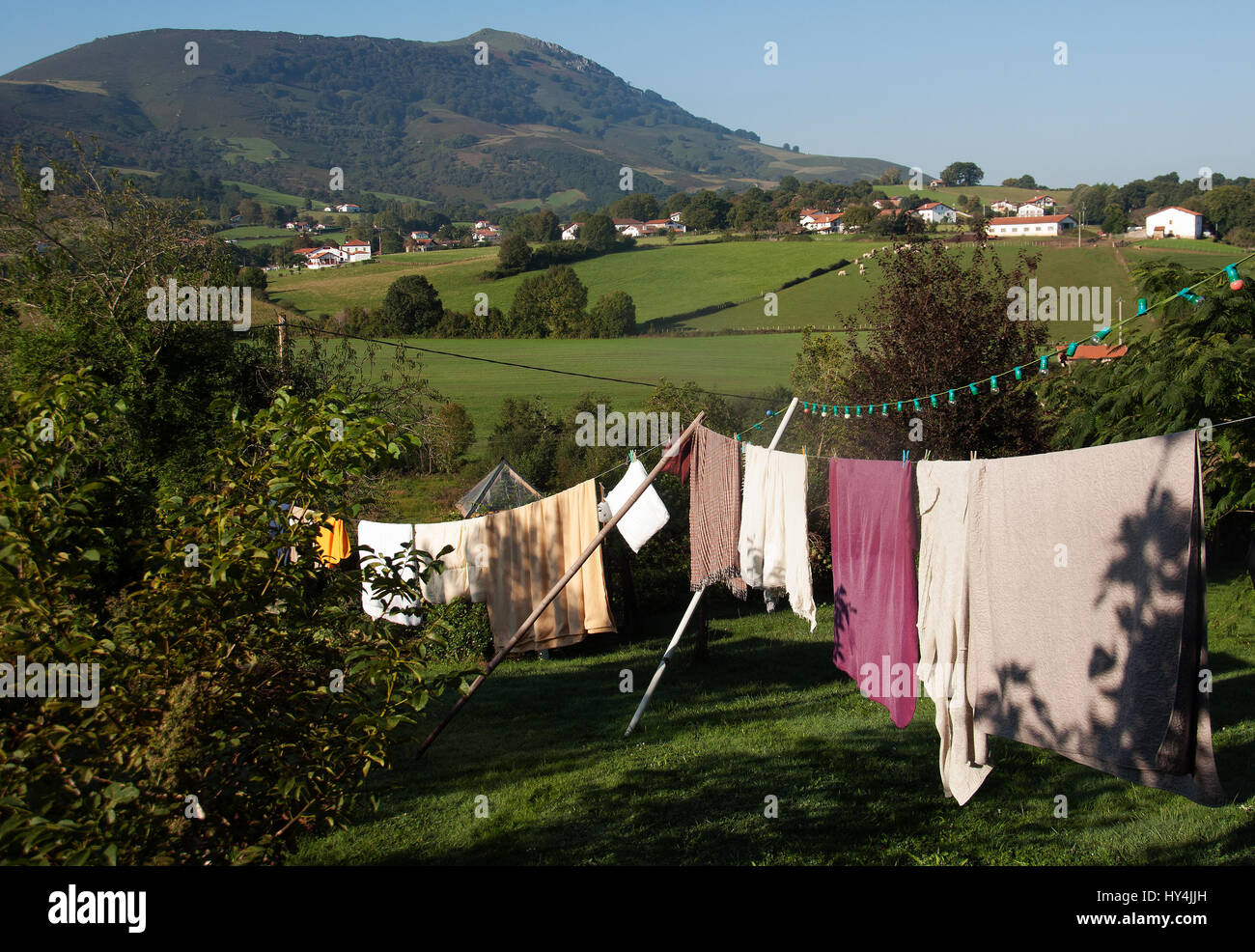 Washing line in a French basque garden with super views Stock Photo - Alamy