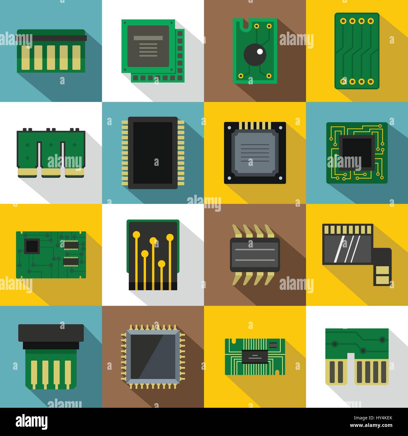 Computer chips icons set, flat style Stock Vector Image & Art - Alamy