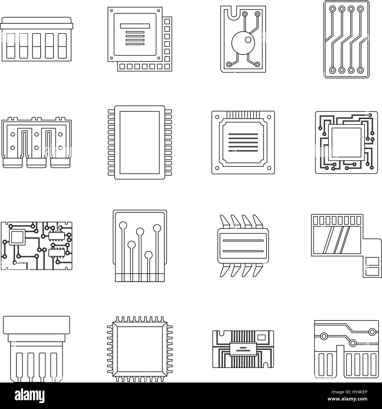 Computer chips icons set, outline style Stock Vector Image & Art - Alamy