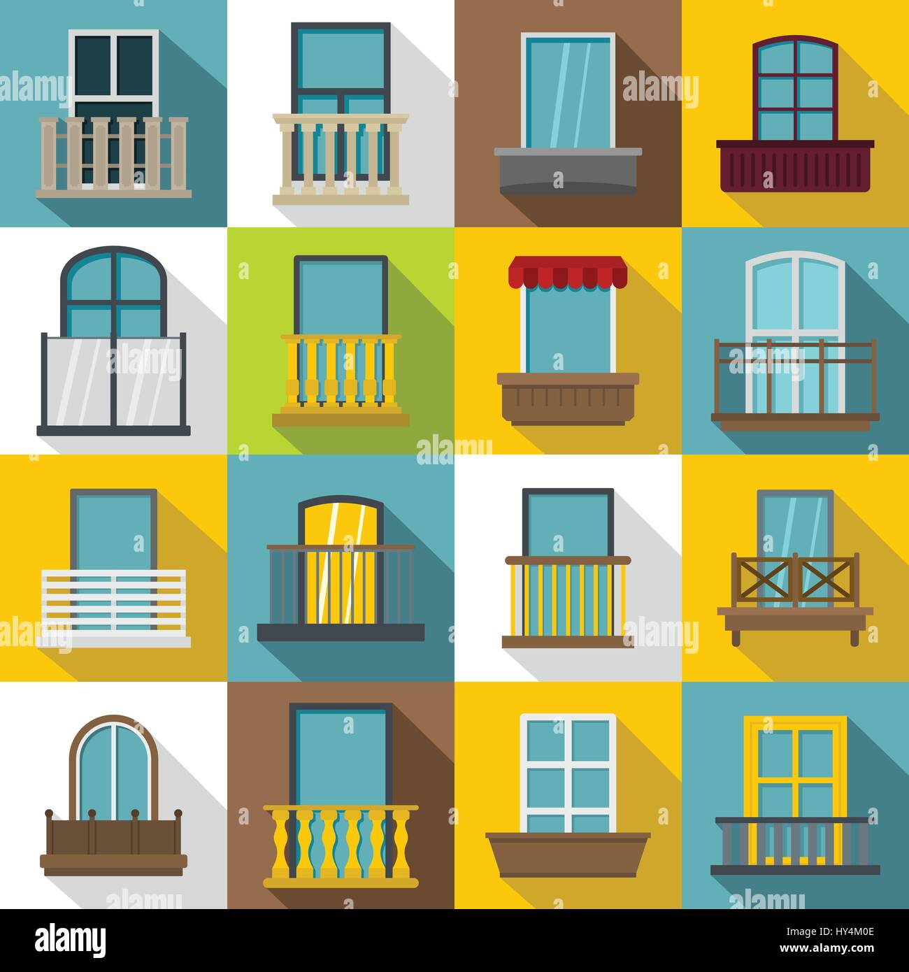 Window forms icons set balcony, flat style Stock Vector Image & Art - Alamy