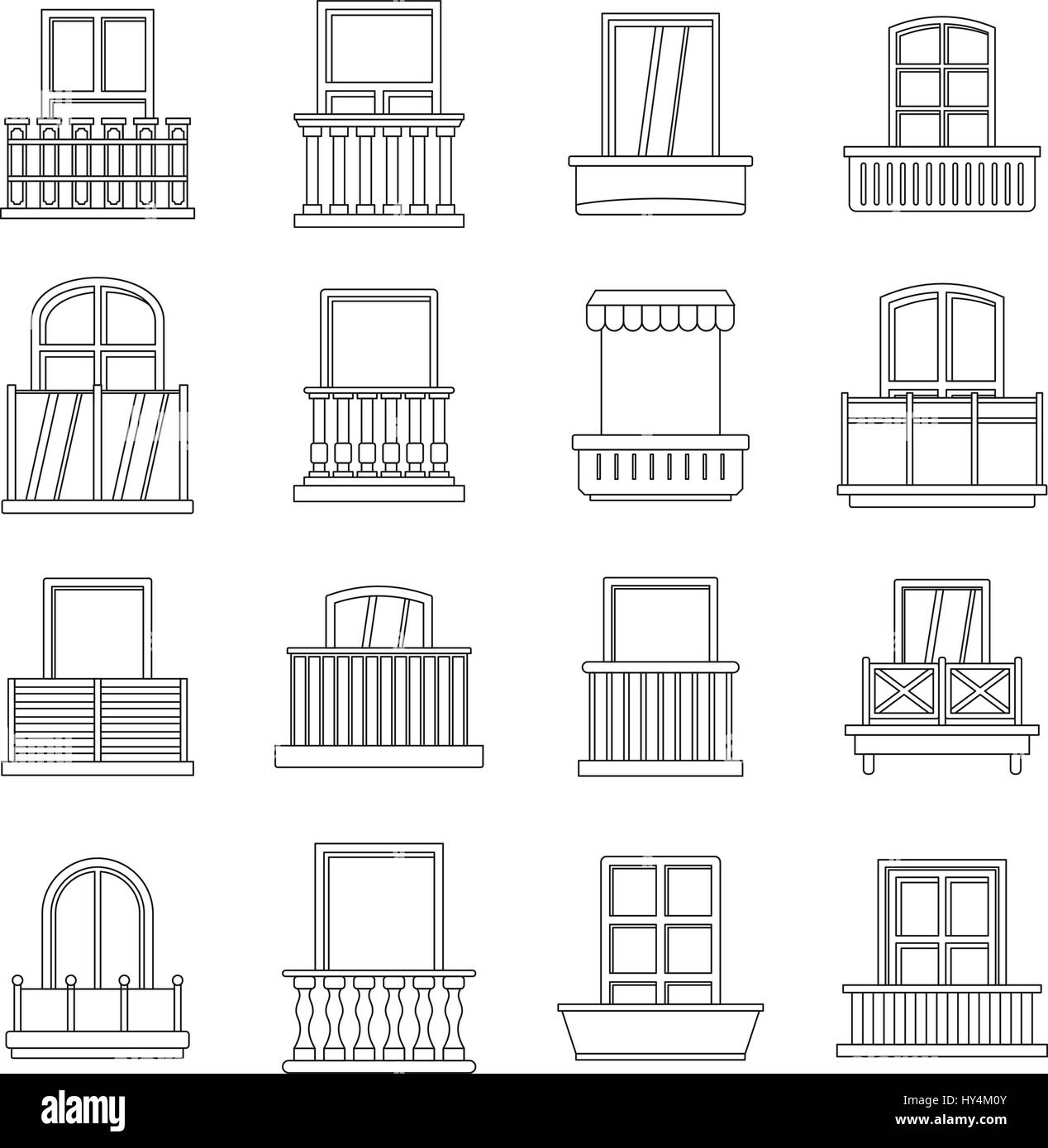 Window forms icons set balcony, outline style Stock Vector Image & Art ...