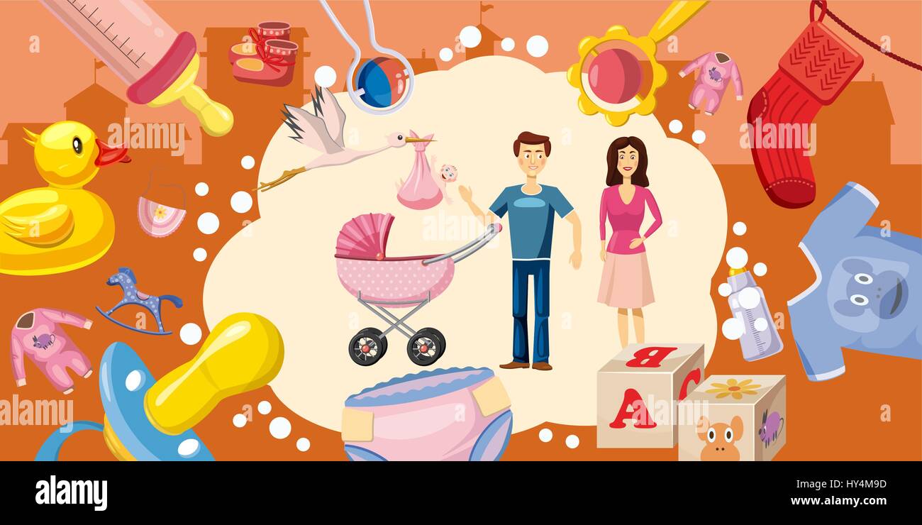 Family horizontal banner goods, cartoon style Stock Vector Image & Art ...