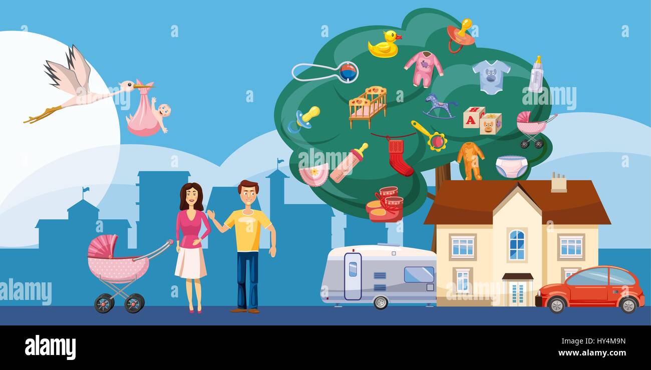 Family horizontal banner tree, cartoon style Stock Vector Image & Art ...