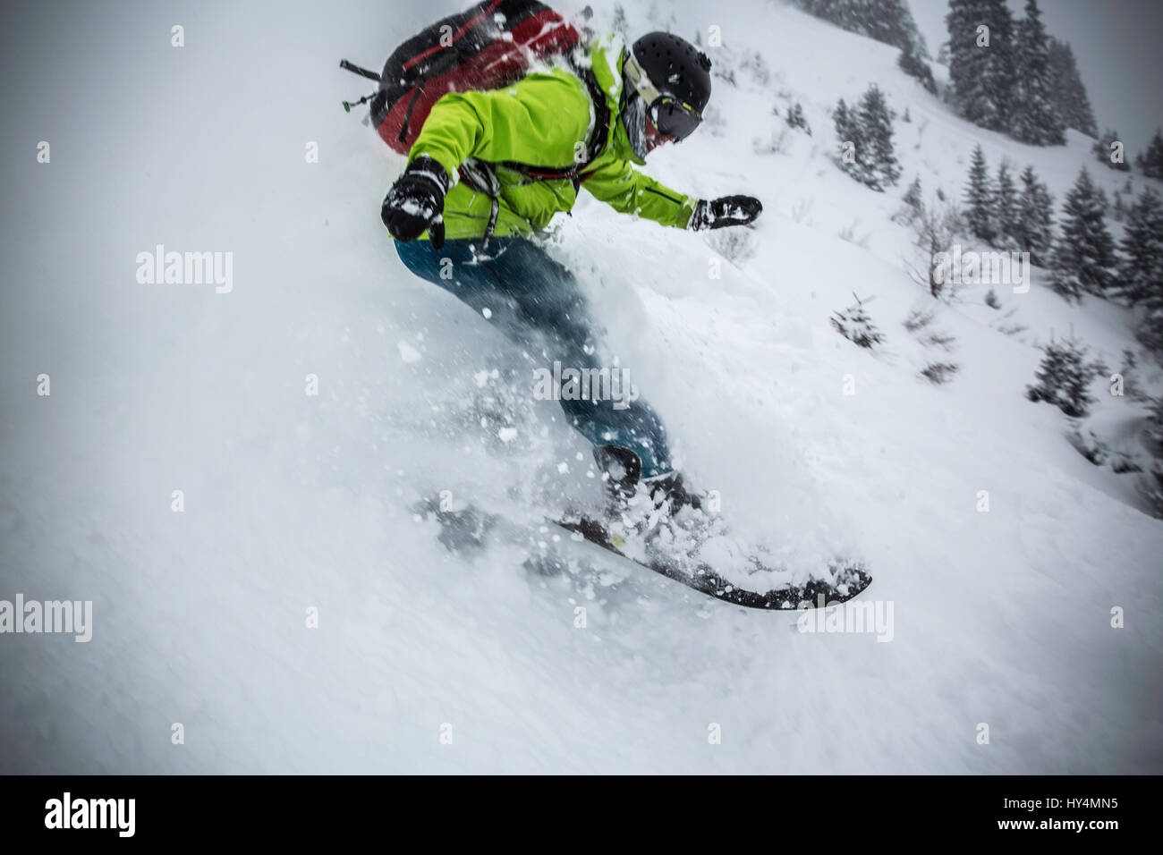 Snowboarder, Powder Turn with Splitboard Stock Photo - Alamy