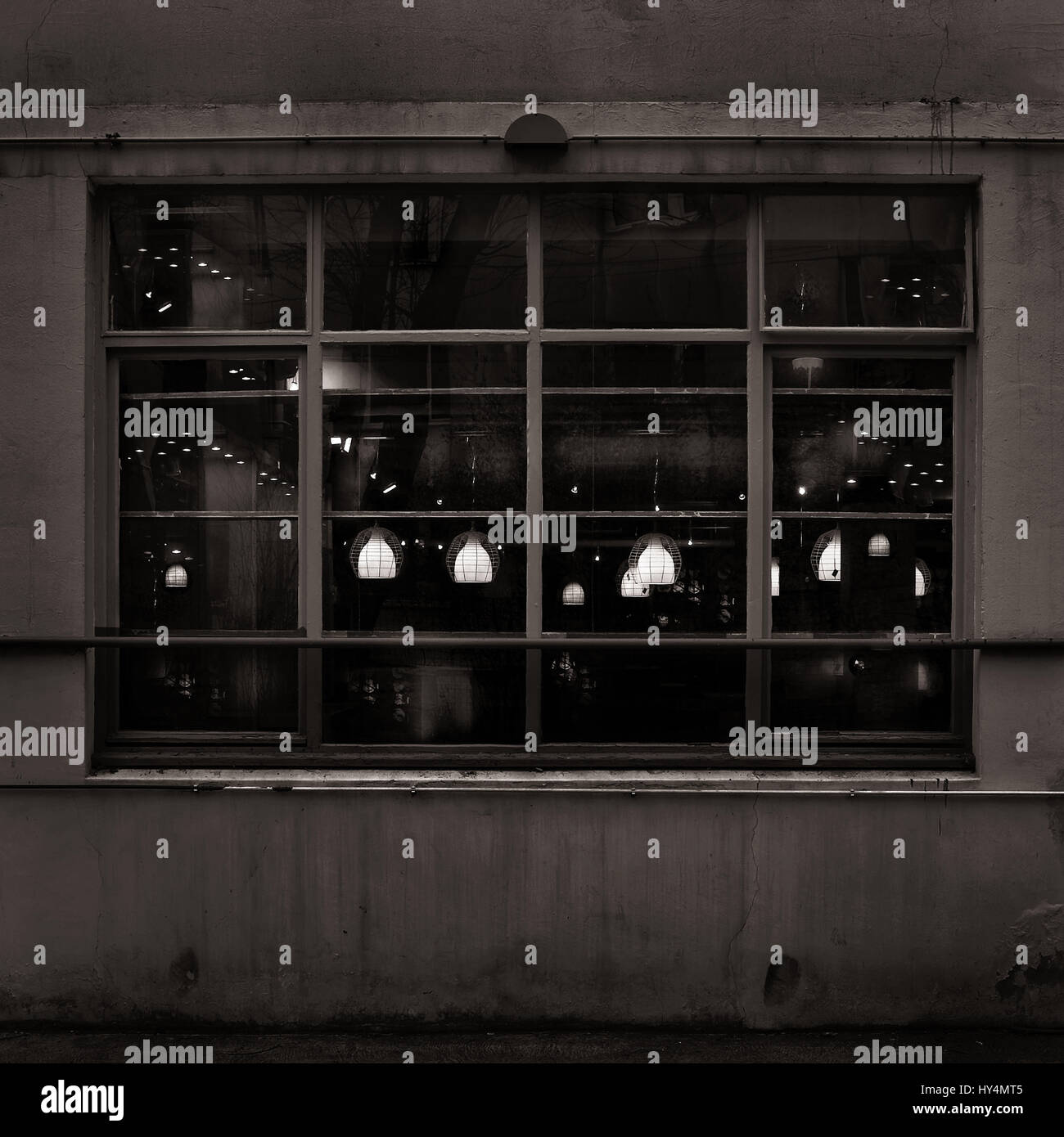 old exterior wall, windows, lamps Stock Photo - Alamy