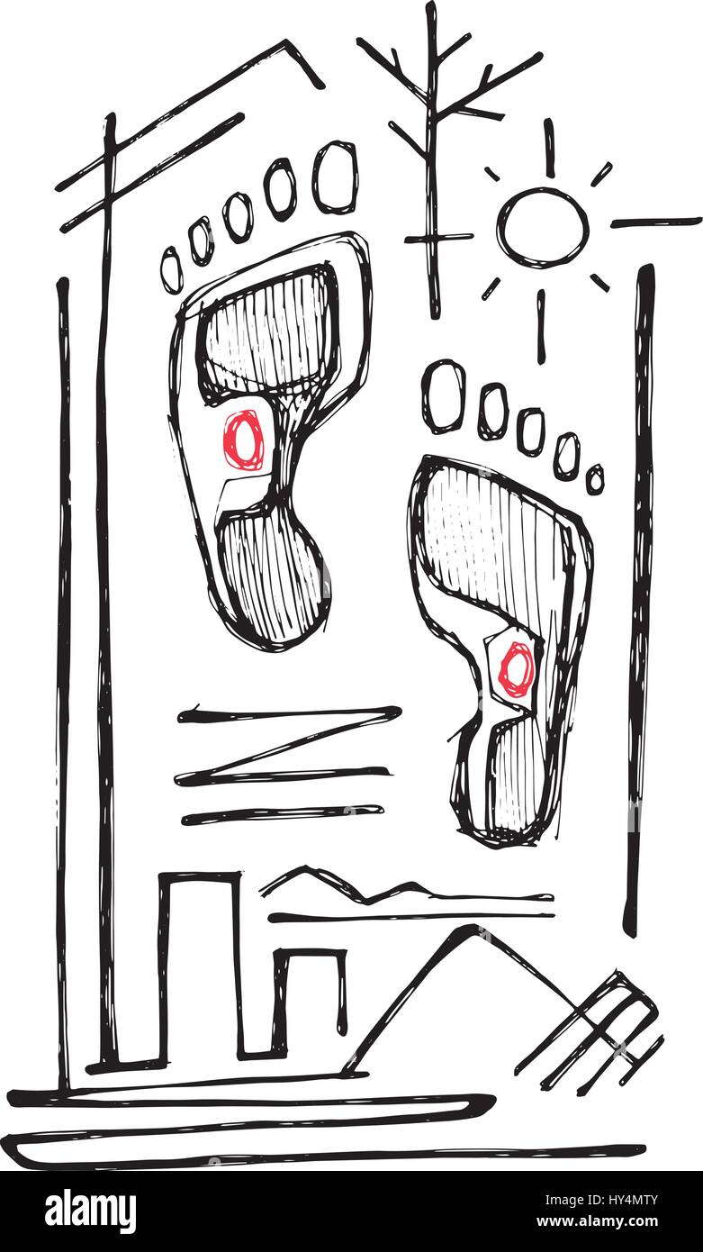 Hand drawn vector illustration or drawing of Jesus Christ feet Stock ...