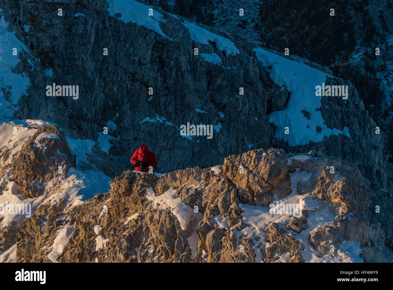 Photographer in the South Tyrolean Alps at dawn Stock Photo - Alamy