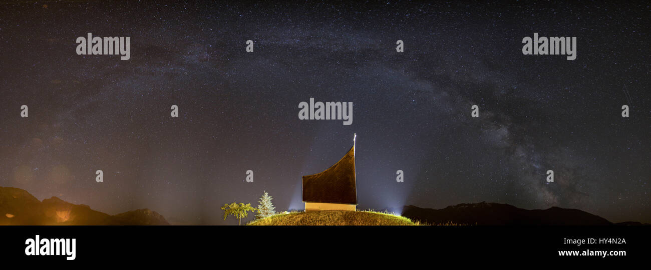 Chapel at night, panorama with Milky Way Stock Photo - Alamy