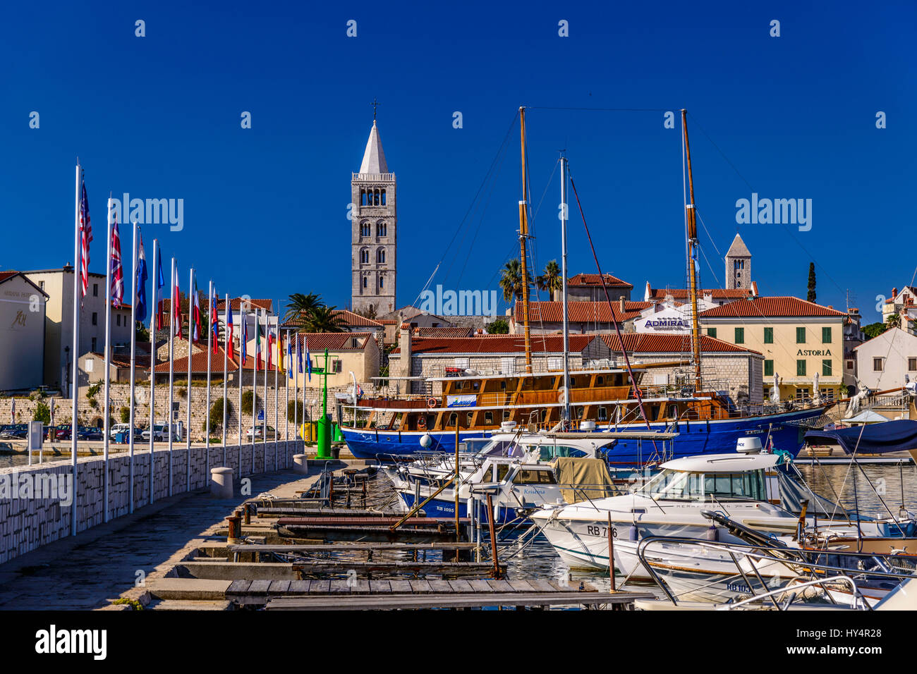 Croatia, Kvarner Gulf, Rab Island, Rab, marina with Altstadt Stock ...