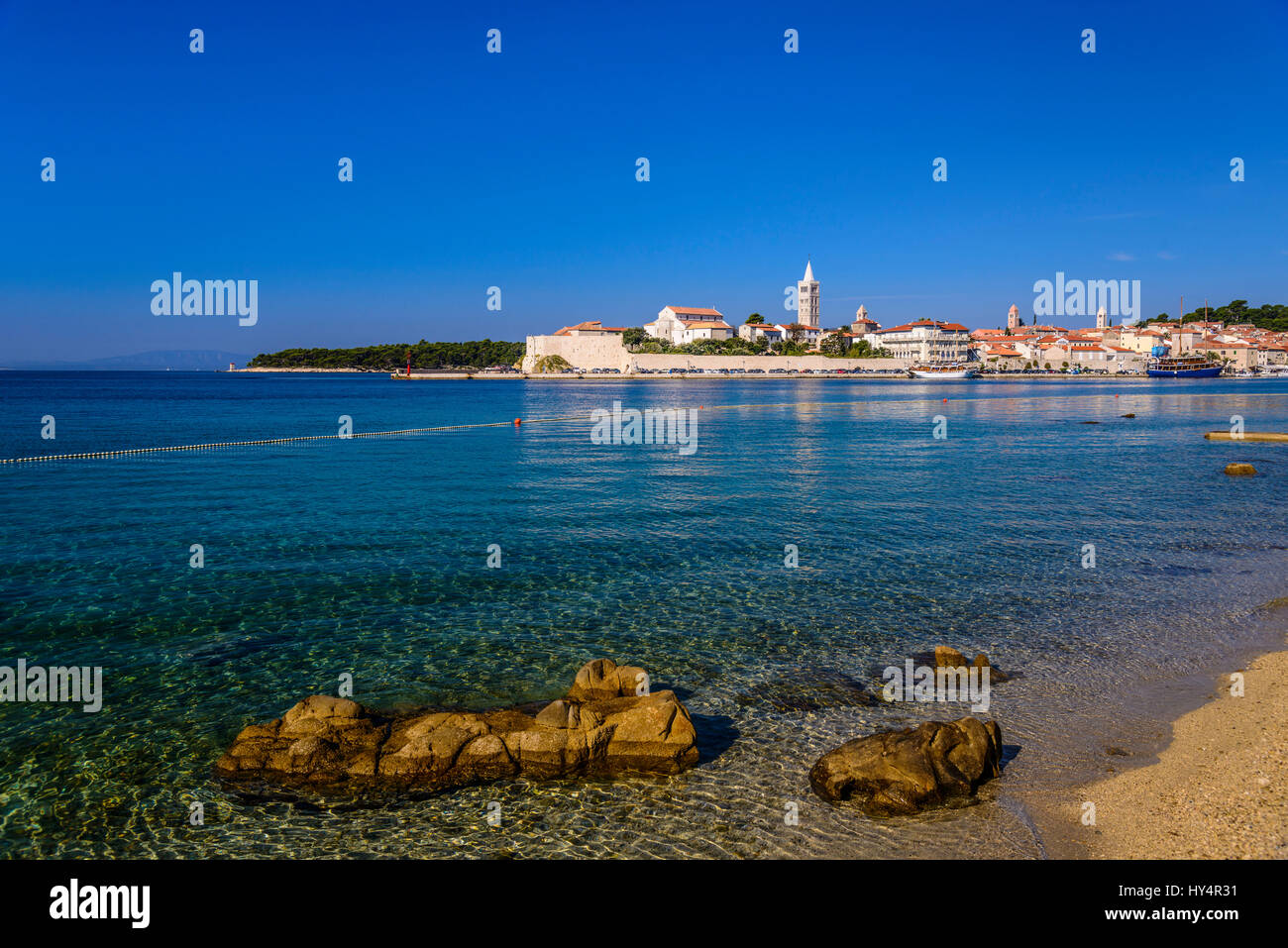 Croatia, Kvarner Gulf, Rab Island, Rab Town, Old Town, view from Banjol ...