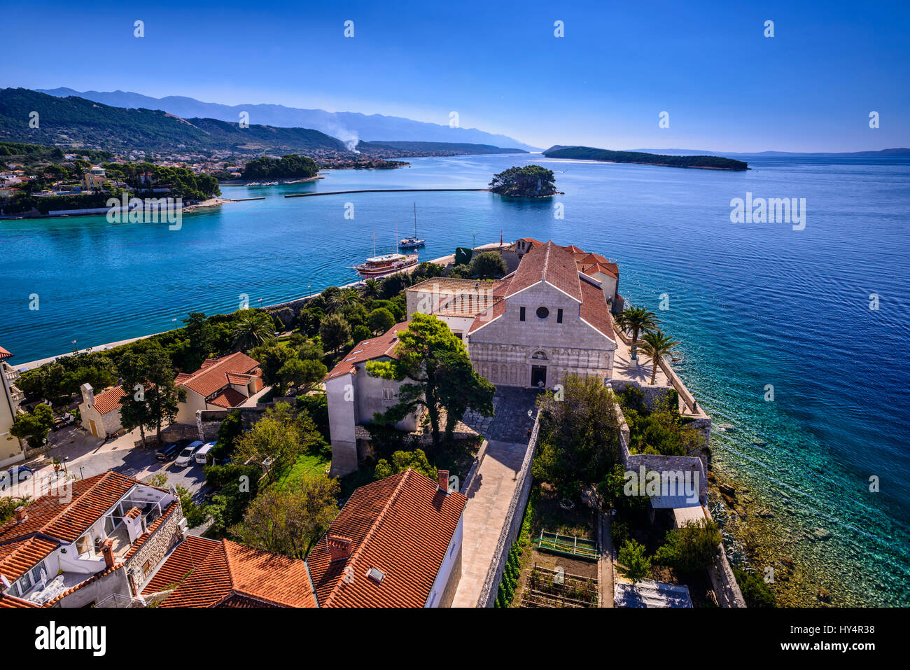 Croatia, Kvarner Gulf, Rab Island, Rab Town, Old Town with cathedral in ...