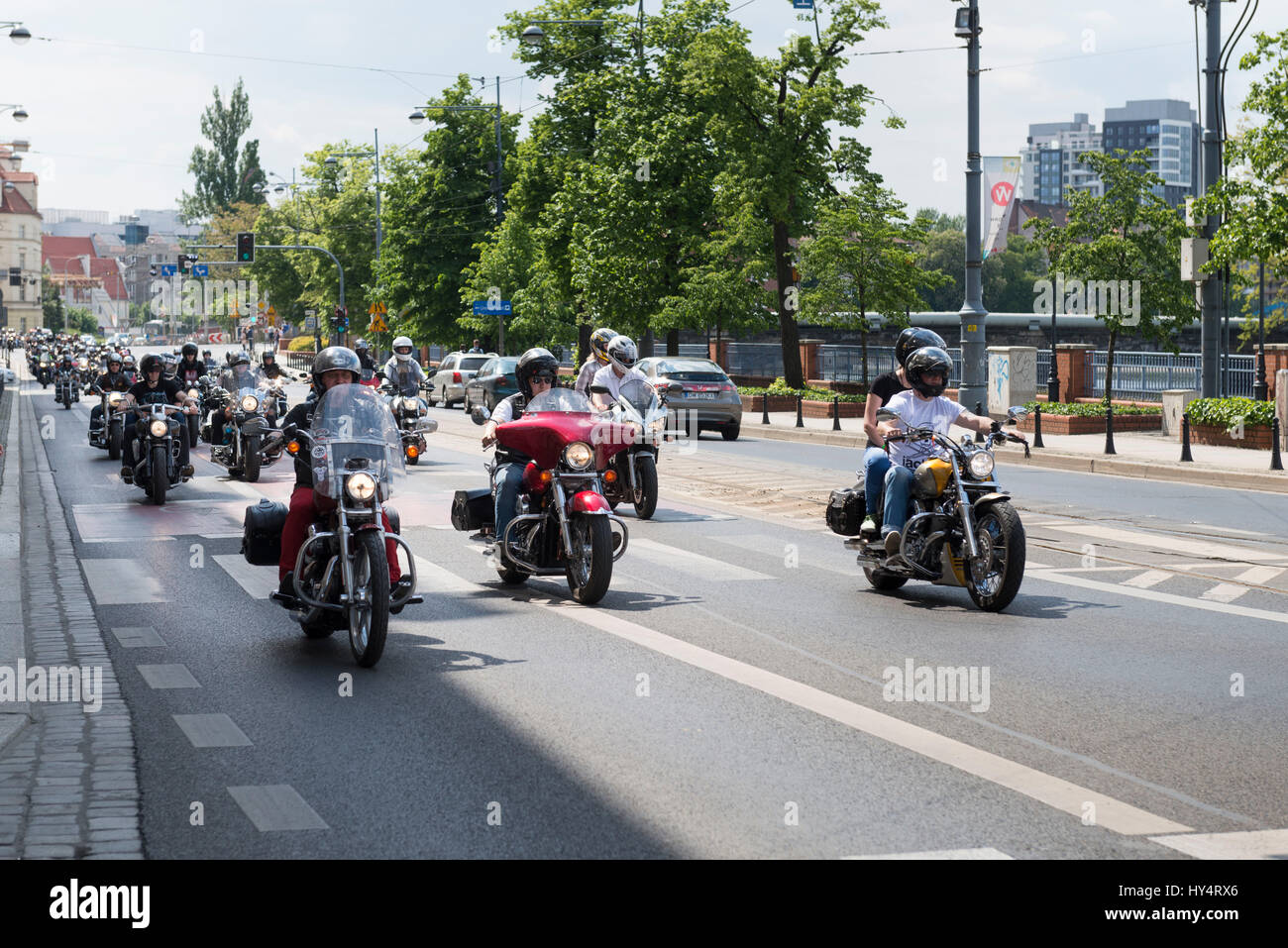 Poland, Wroclaw, group of motorcyclists on Grodzka Stock Photo - Alamy
