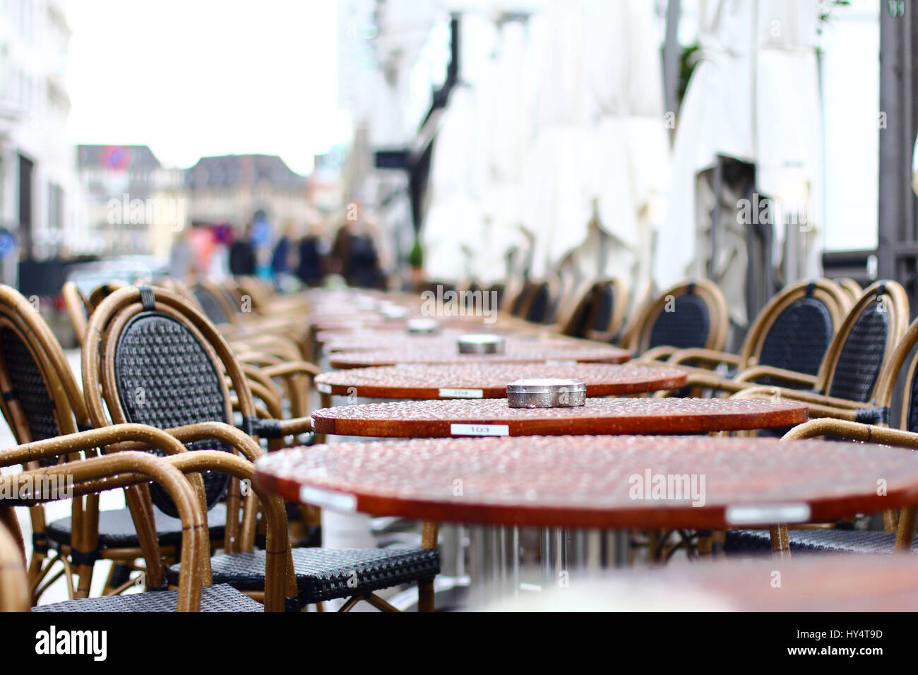 Empty row of wet tables Stock Photo - Alamy