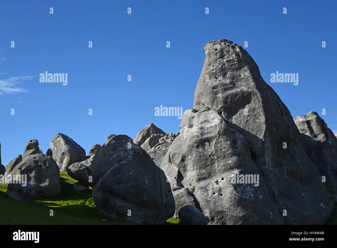 Limestone outcrops at Castle Hill, South Island, New Zealand Stock ...