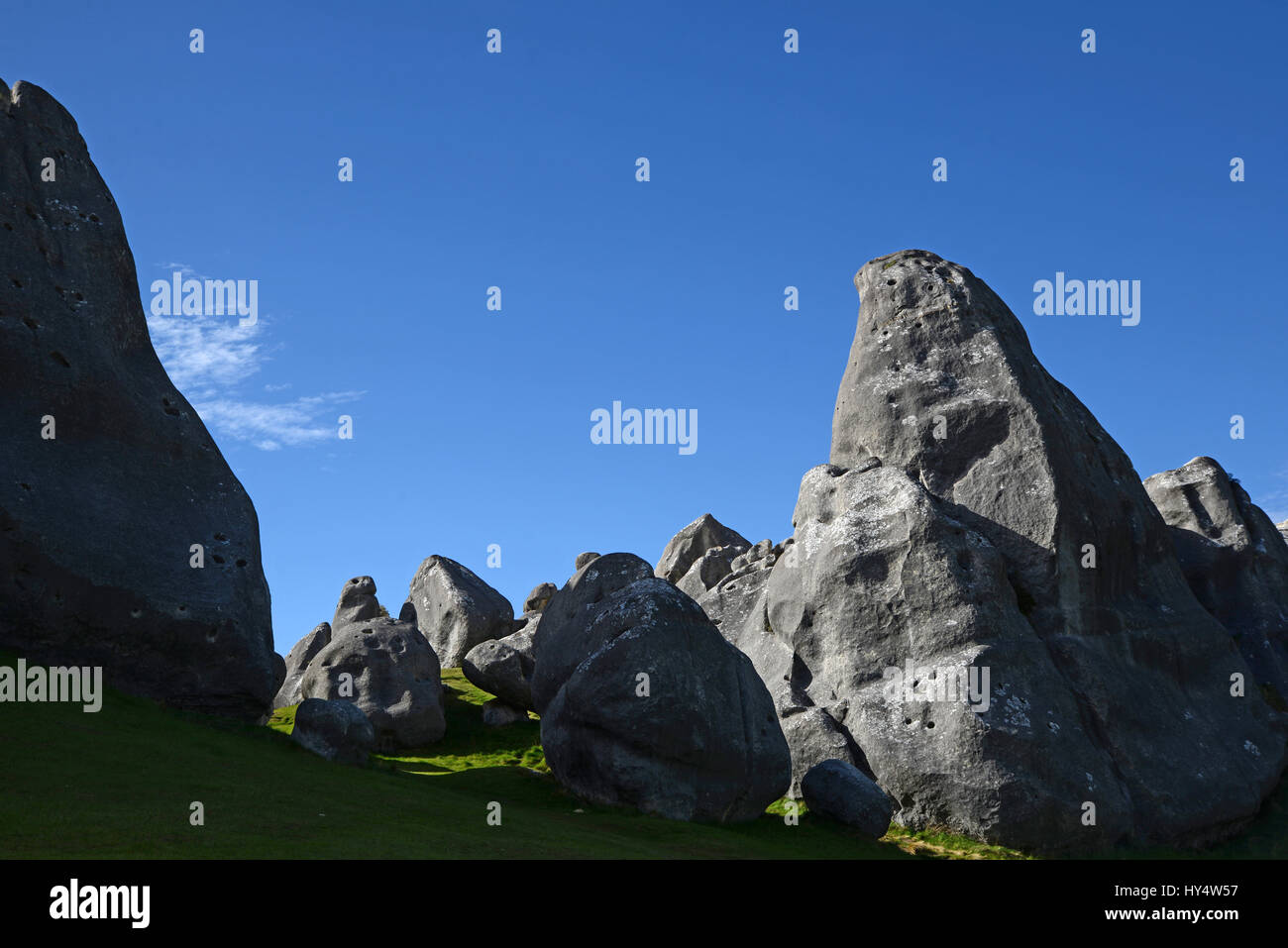 Limestone outcrops at Castle Hill, South Island, New Zealand Stock ...