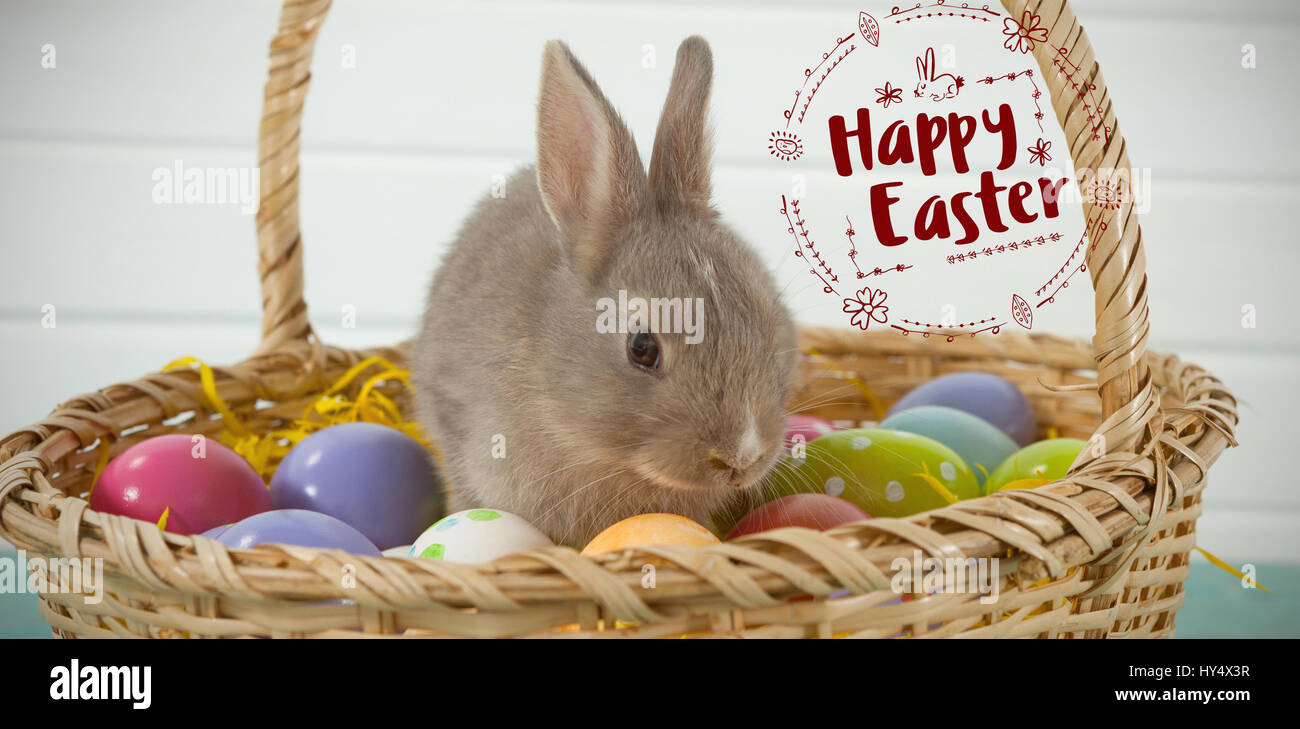 Happy Easter red logo against a white background against colorful ...